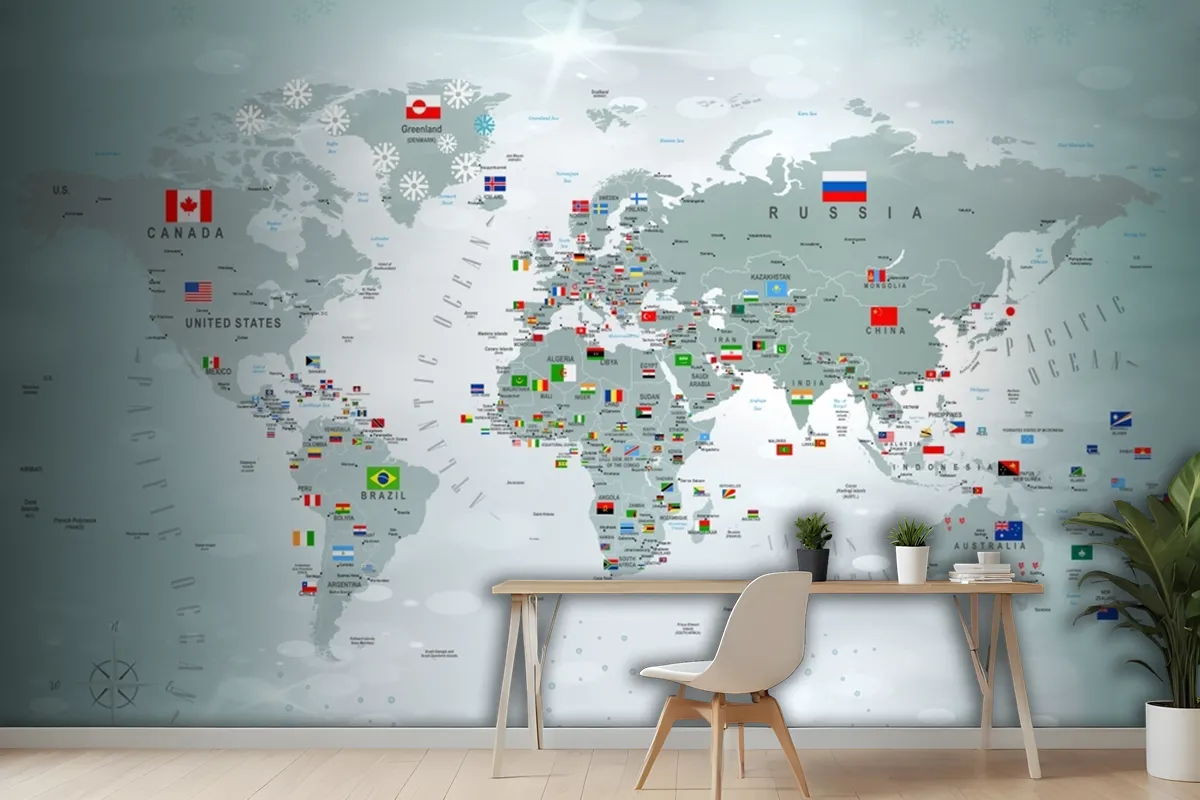 Educational world map wallpaper mural