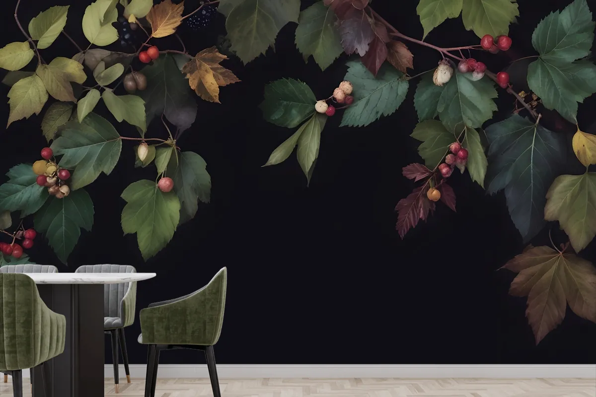 Vintage Dark Botanical Fig Tree Wallpaper Mural