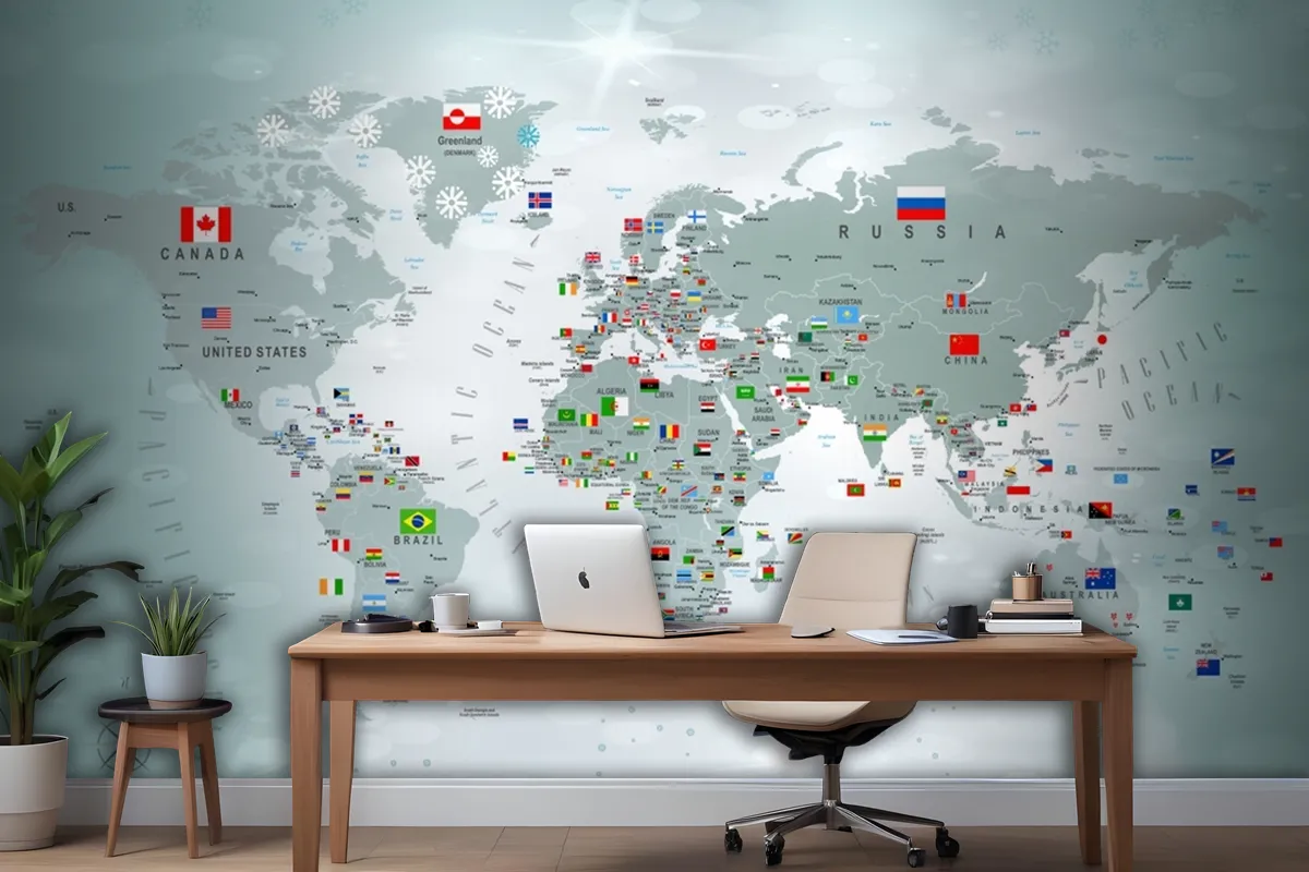 Educational world map wallpaper mural