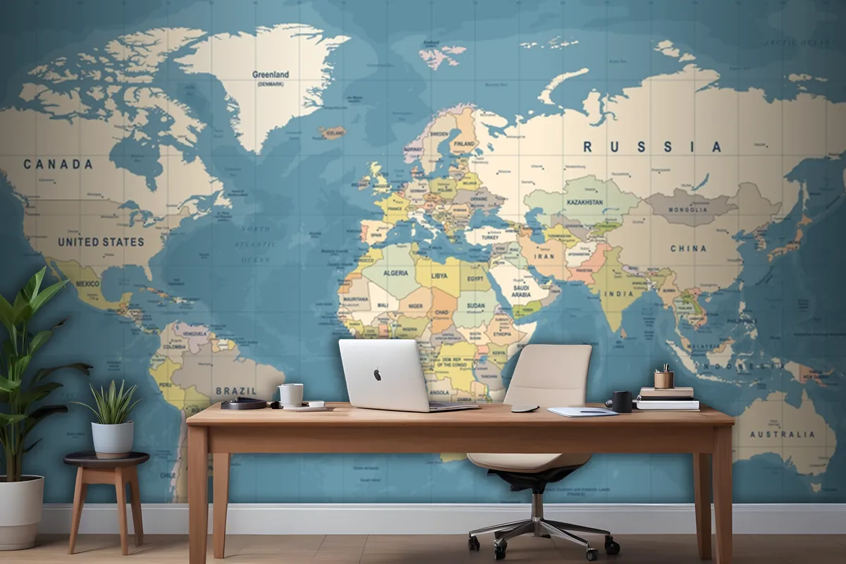 High detailed illustration of worldmap wallpaper mural