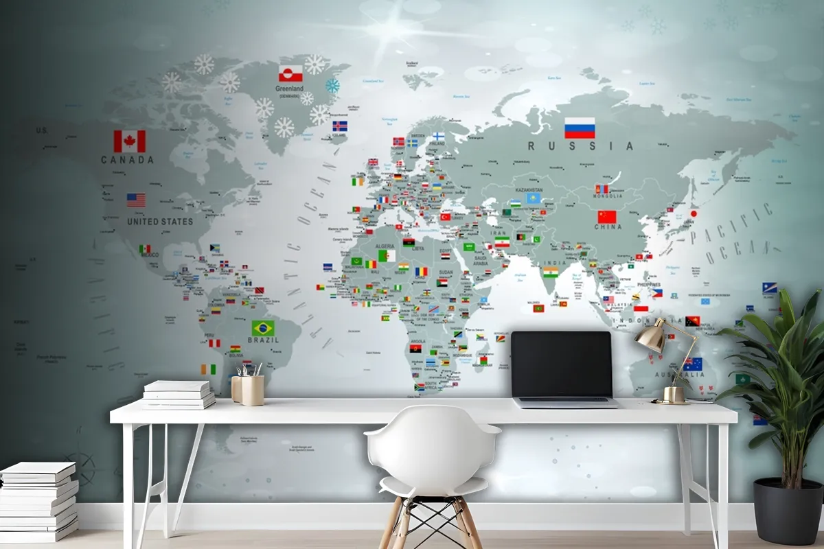 Educational world map wallpaper mural