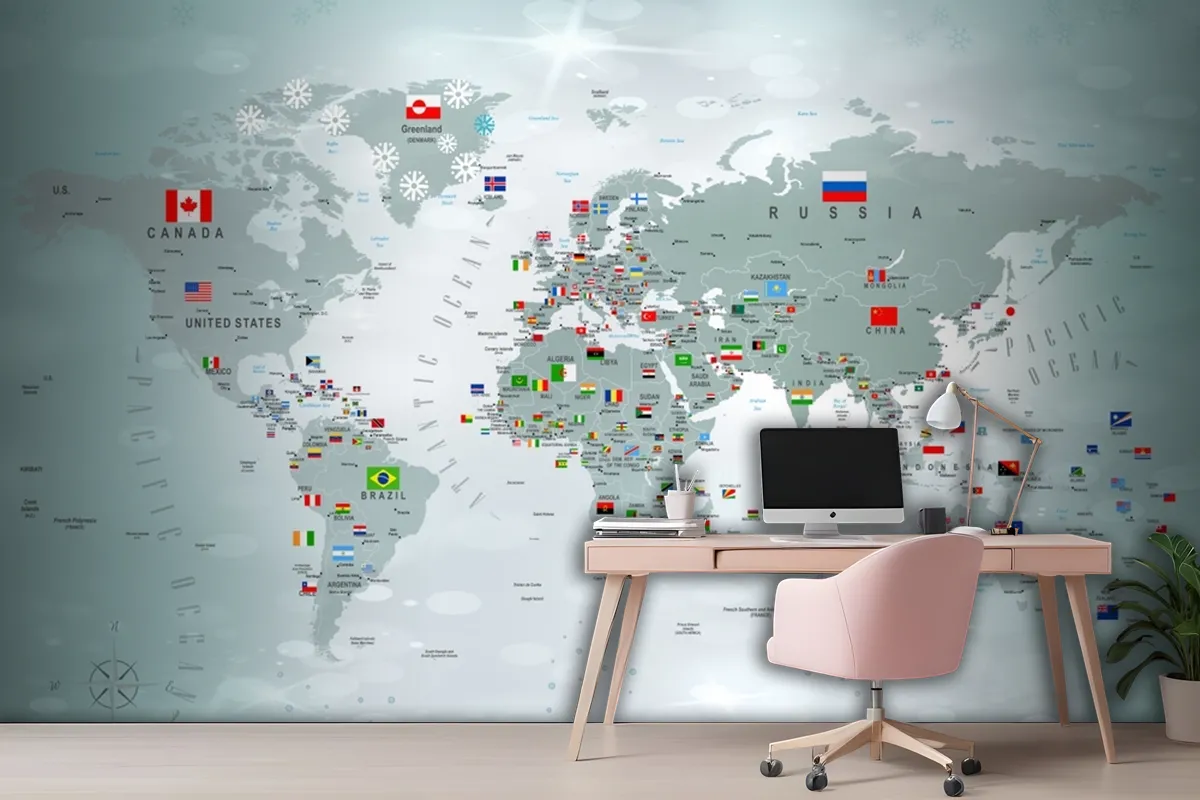 Educational world map wallpaper mural