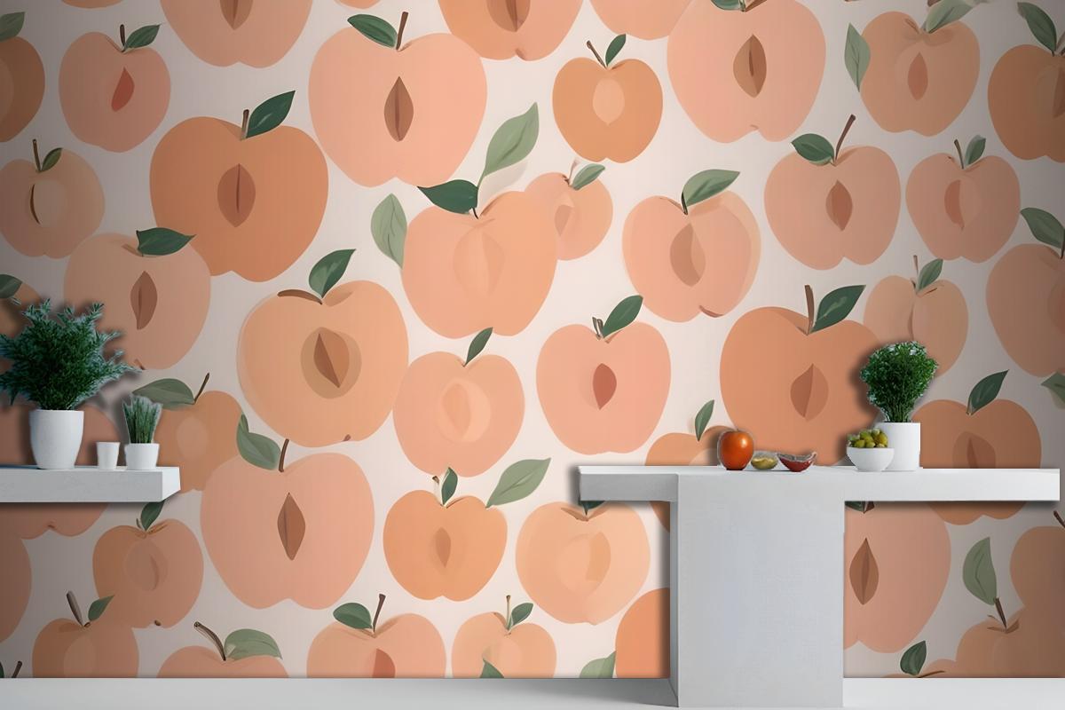 Abstract Modern Peach Fruit Repeat Pattern Wallpaper