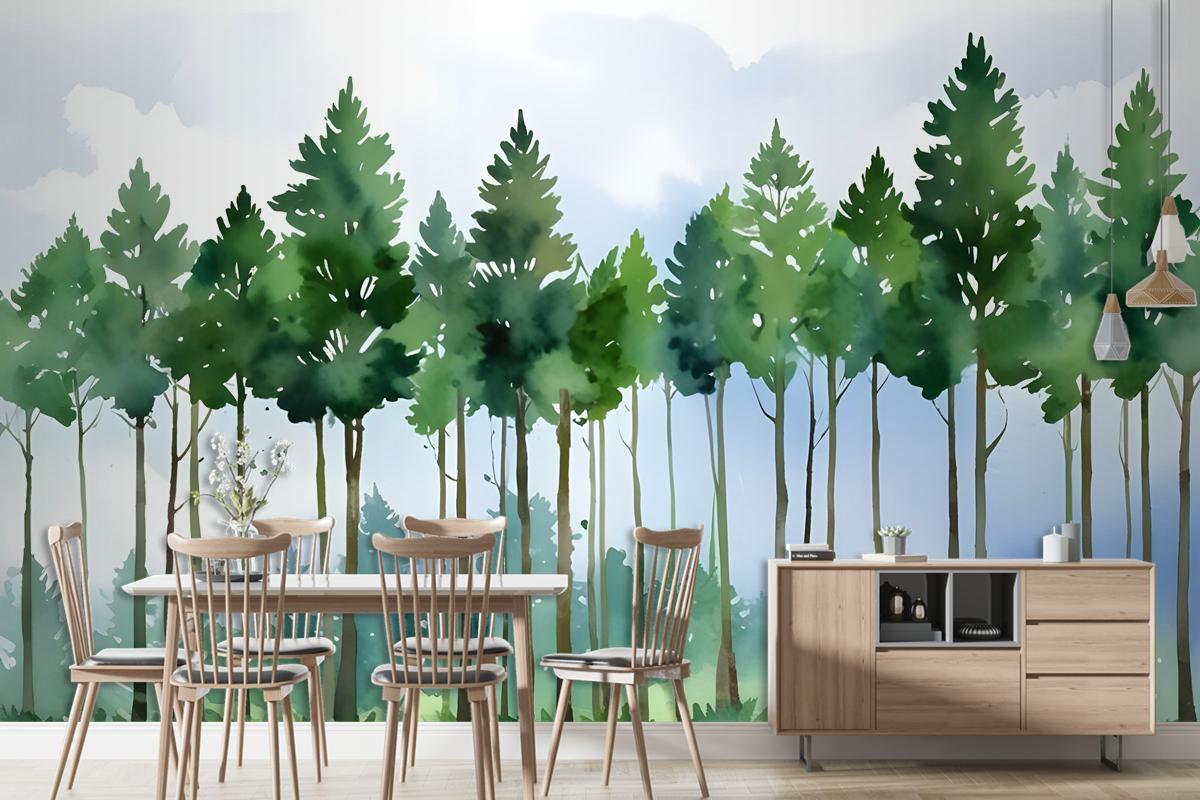 Cartoon Poplar Tree Wallpaper Mural
