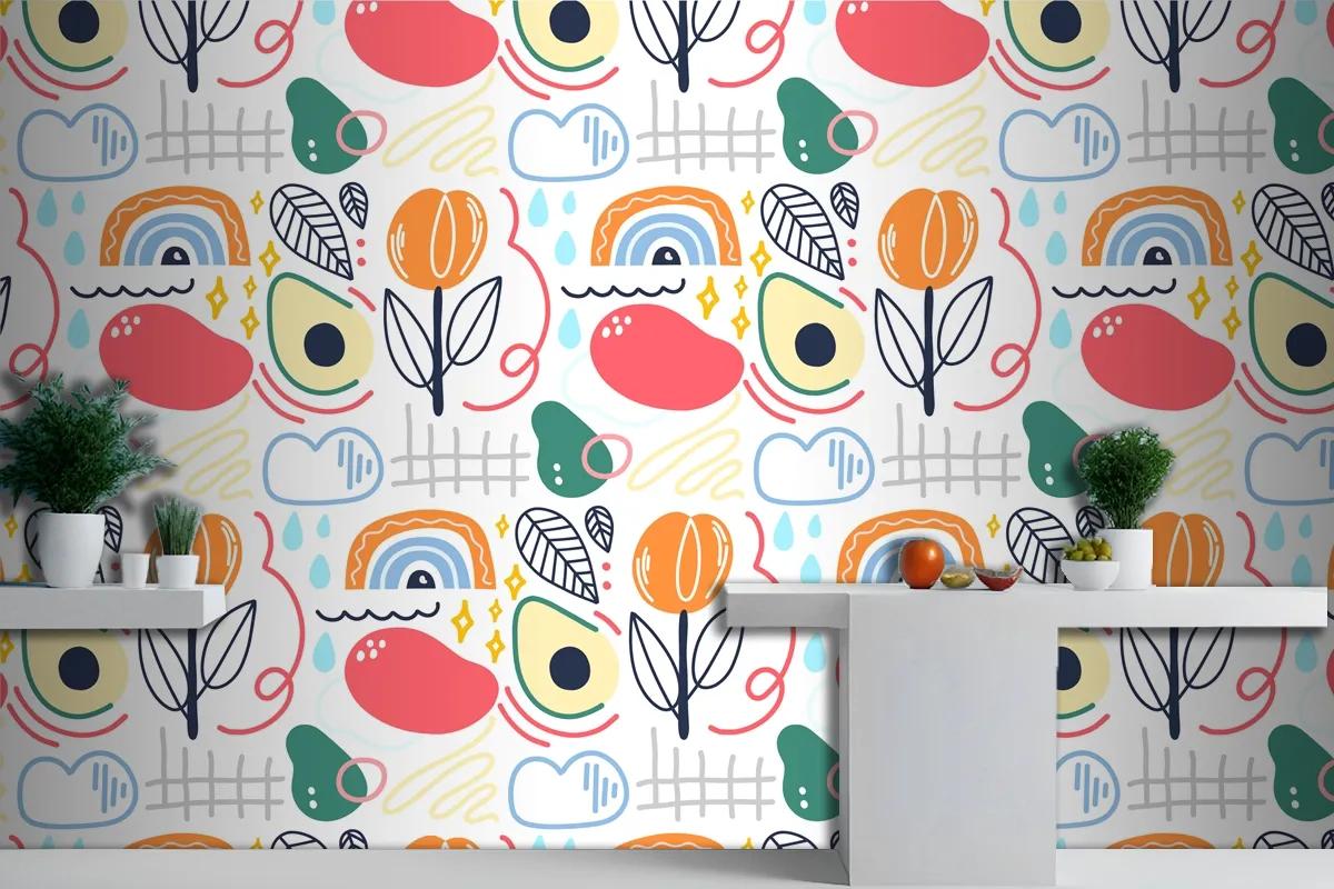 Colorful abstract organic shapes kitchen wallpaper mural