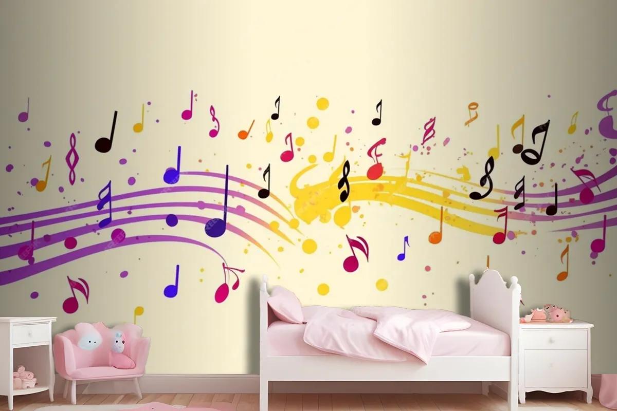 Colorful Musical Notes Yellow Background Wallpaper Mural