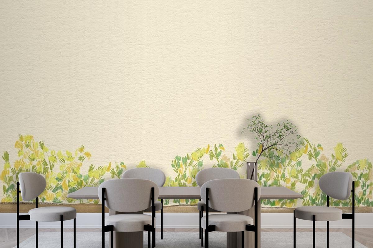 Green Bushes Background Color Pencil Wallpaper Mural
