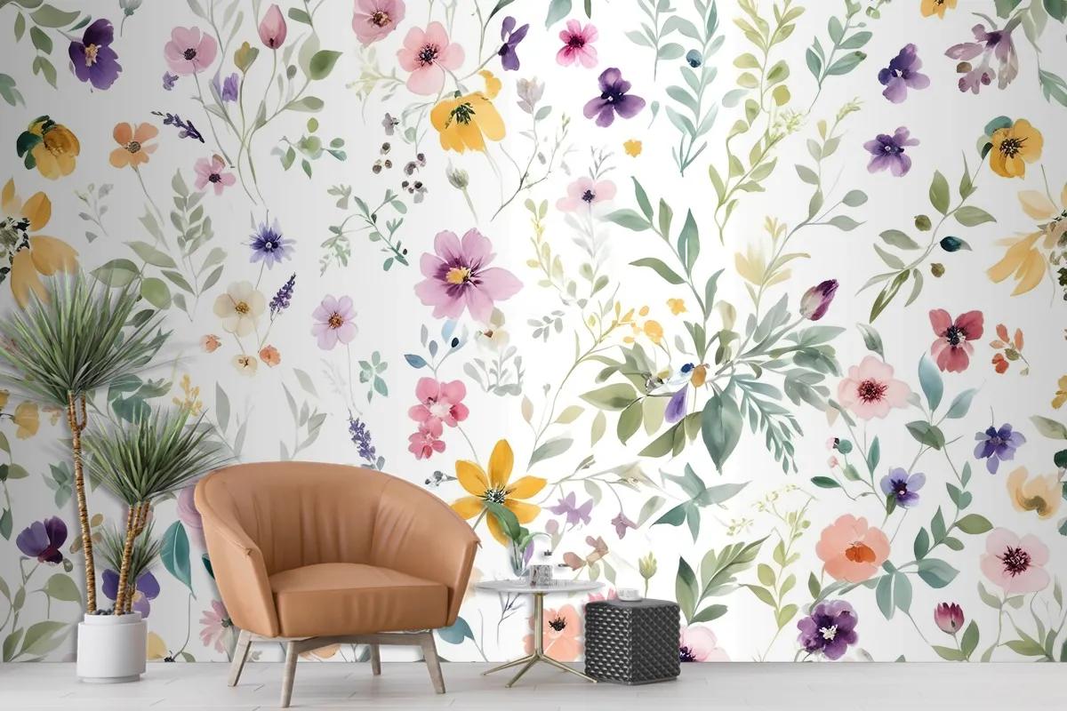 Watercolor Wildflower Wallpaper Mural
